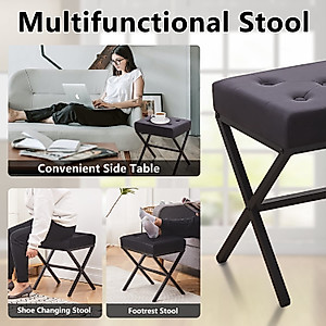 Cpintltr Velvet Ottoman Footrest Stool Tufted Vanity Stool Ottomans Thickened Cushion Footstool Mulifunctional Shoe Changing Seat Step Stools with Metal X Leg for Living Room Bedroom Black