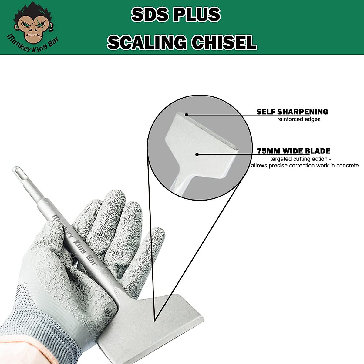 Monkey King Bar- SDS PLUS Bits 3-In Wide Cranked Angled Tile Removal Chisel&SDS Chisel Floor Scraper (10"x3")