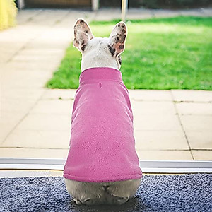 FUAMEY Dog Fleece Vest,Warm Sweatshirt Puppy Stretchy Sweater Pullover Dog Turtleneck Coat Dog Winter Jacket with Leash Hole,Doggie Dachshund Sweaters Yorkie Clothes for Small Medium Dogs Pink S