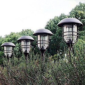 GIGALUMI Super Bright Solar Outdoor Lights 4 Pack, Waterproof Metal Automatic Path Lights with Glass Stainless Steel, Solar Yard Lights Decorative for Path, Garden, Lawn, Patio and Walkway