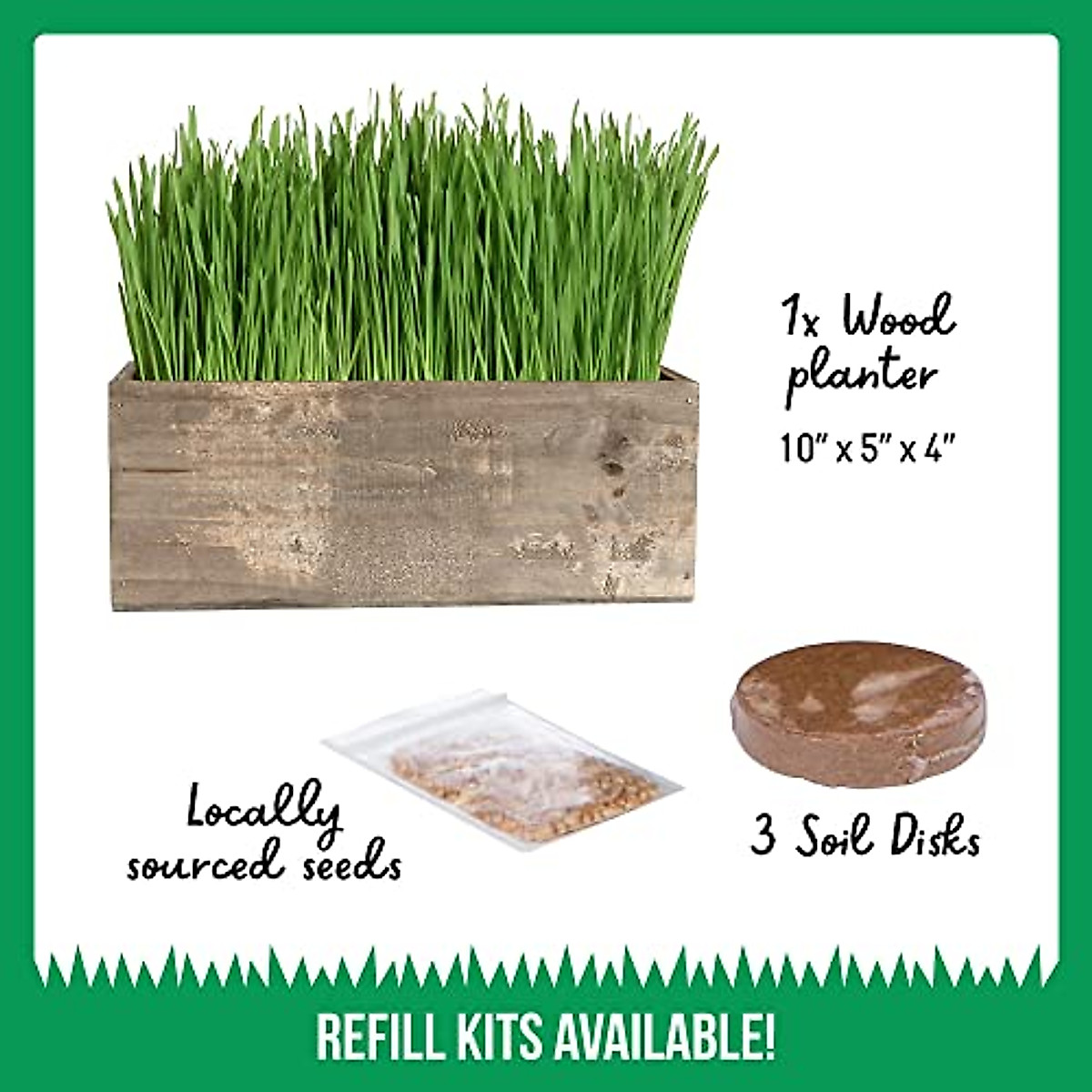 The Cat Ladies Cat Grass Kit Complete with Rustic Wood Planter, Organic Seed and Soil. Easy to Grow - Great for Indoor or Outdoor Cat, Dogs and Other Pets. Prevent Hairballs and Aid Digestion…