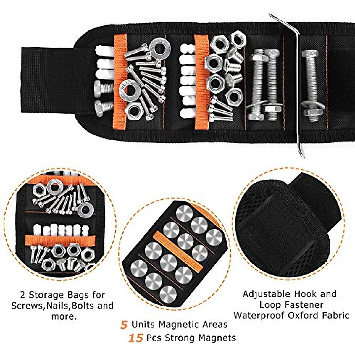 Magnetic Wristband Holding Screws Needles, Tool Belt for Holding Screws, Nails, Drill Bits, DIY Unique Gifts for Man, Husband Boyfriend (Belt Black)