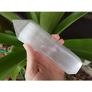 6-inch Moroccan Selenite Tower Large Crystal Point Wand Generator Obelisk for Energy Cleansing, Meditation, Reiki, Intuition, Spiritual Healing, Collection of Healing Crystals and Stones. (1)