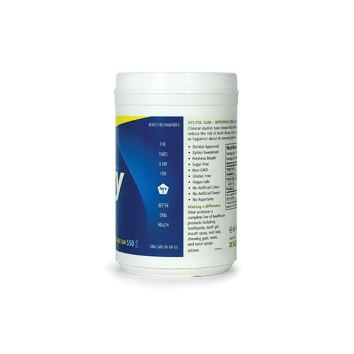 Spry Fresh Natural Xylitol Chewing Gum Dental Defense System Aspartame-Free Sugar Free Gum (Peppermint, 550 Count - Pack of 1)