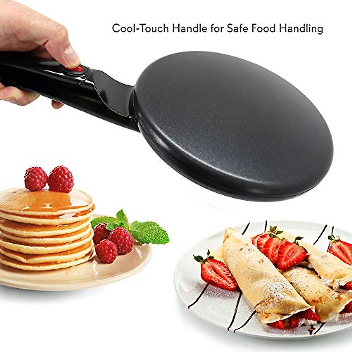 NutriChef Electric Griddle Crepe Maker - Pan Style Hot Plate Cooktop with ON/OFF Switch, Nonstick Coating, Automatic Temperature Control & Plug-in Operation for Kitchen & Countertop - PKCRM08