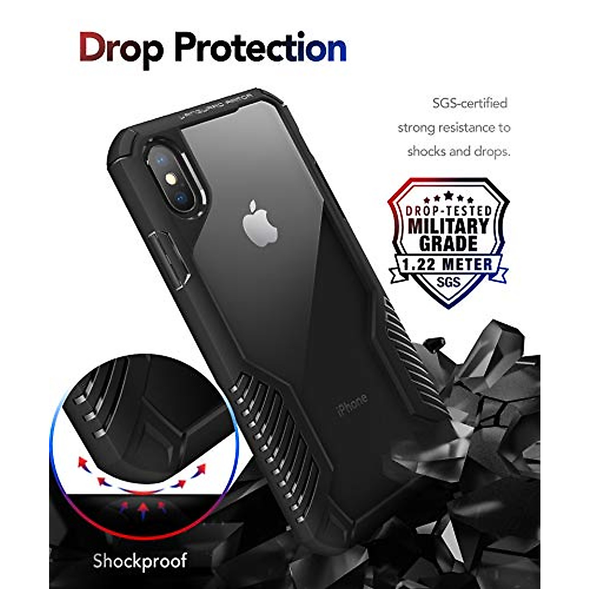 MOBOSI Vanguard Armor Designed for iPhone Xs Max Case, Rugged Cell Phone Cases, Heavy Duty Military Grade Shockproof Drop Protection Cover for iPhone 10xs Max 2018 6.5 Inch (Matte Black)