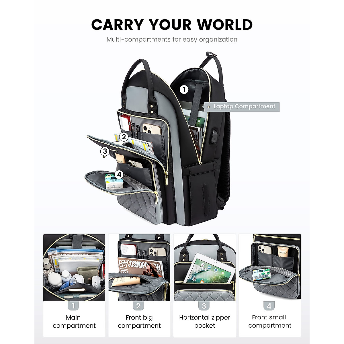 LOVEVOOK Laptop Backpack, High-Strength Tear-Resistant and Waterproof Oxford Cloth, 1.9 lbs, 30L Capacity, 17-Inch Laptop Compatible, Ergonomic Shoulder Straps, 18 Pockets