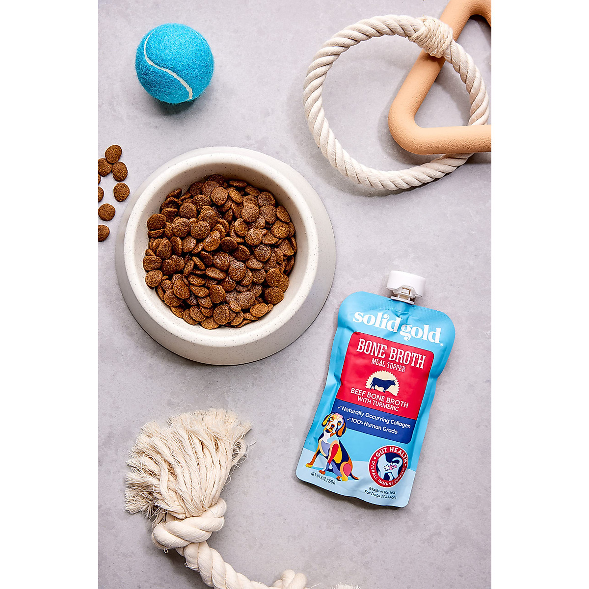 Solid Gold Beef Bone Broth for Dogs - Grain Free Dog Food Topper Rich in Collagen and Superfoods - Nutrient Dense Dog Gravy Topper for Dry Food - Promotes Gut Health and Hydration - 12 Pack