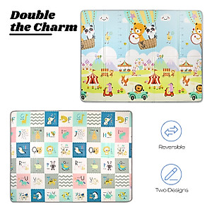 HENA Baby Play Mat - Foldable Playmats for Babies and Toddlers, Infants - Non-BPA, Odorless, Non-Slip, Waterproof XPE Foam Flooring with Storage Bag - Portable Floor Play Mat for Kids - 59x79 inches