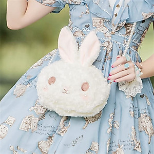 JIANEEXSQ Cute Bunny Crossbody Bag Kawaii Fluffy Plush Rabbit Animal Purse Lovely Lolita Girl Handbag Kids Teenagers Wallets (Pearl Chain), White
