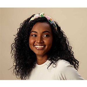 RIFLE PAPER CO. Marguerite Knotted Headband, Bright Floral Pattern, Design Printed Fabric Over Structured Full Polyester on Durable Plastic Band, 1 Count