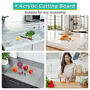 Koncifun Cutting Boards for Kitchen Acrylic Cutting Boards with Counter Lip Non Slip Clear Cutting Boards Protect Countertop Chopping Board for Home Kitchen Restaurant Dining