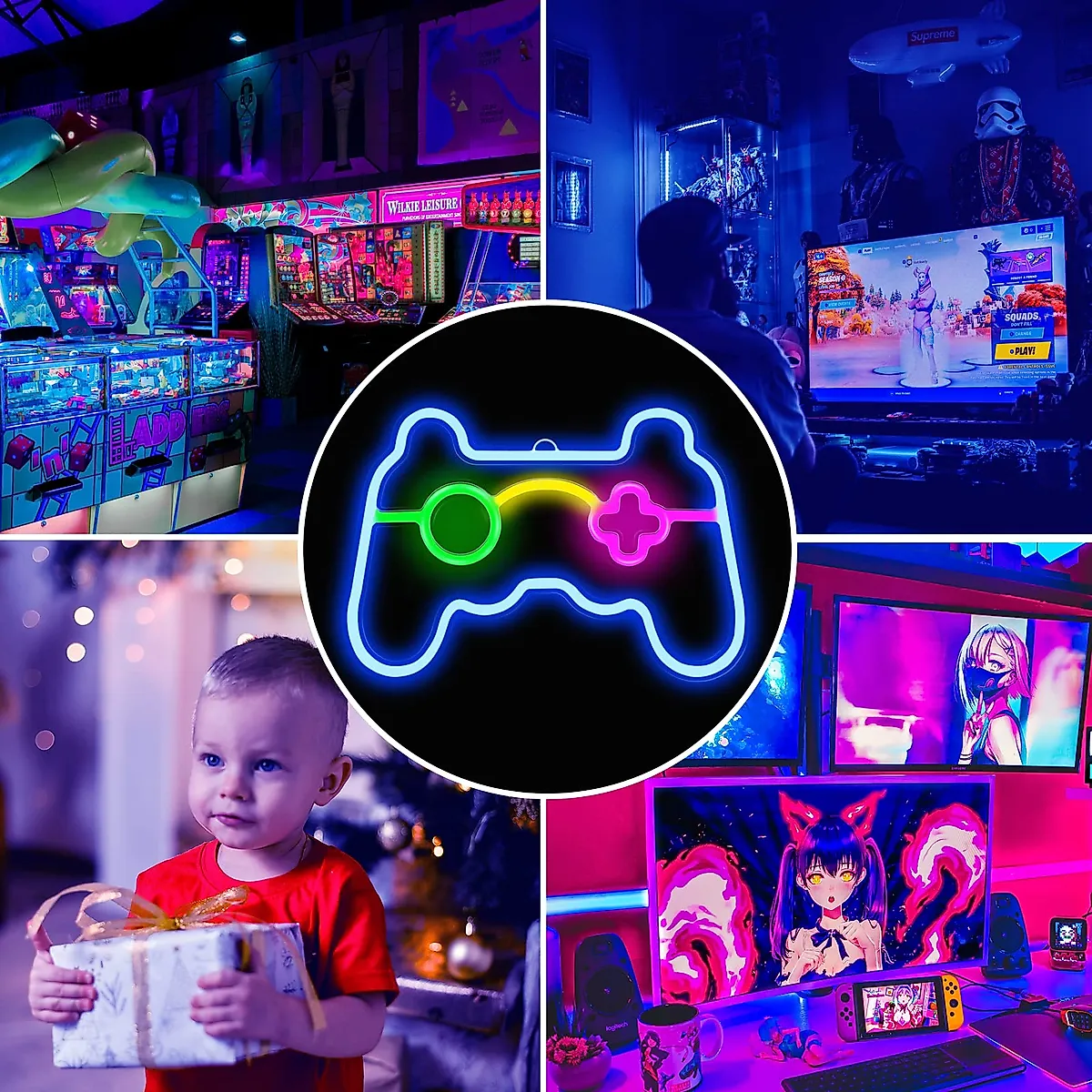 Game Neon Sign Gamepad Shape LED Neon Signs for Gamer Room Wall Bedroom Decor, Gamer Gifts Neon Lights for Boys Teen Gaming Zone Party Decoration