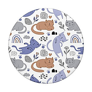 Pattern with Funny Cats Rainbow and Flowers PopSockets Swappable PopGrip