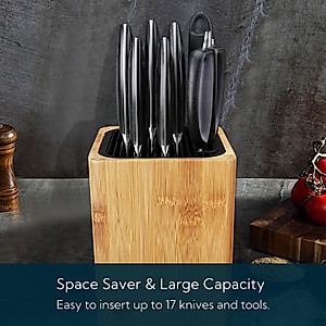 Deluxe Universal Knife Block with Slots for Scissors and Sharpening Rod - Eco-Friendly Bamboo Knife Holder For Safe, Space Saver Knives Storage - Unique Slot Design to Protect Blades - by KITCHENDAO