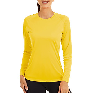 TACVASEN Womens Rash Guard Swim Tops UV Protection Long Sleeve Shirt Outdoors Performance T-Shirt Yellow S