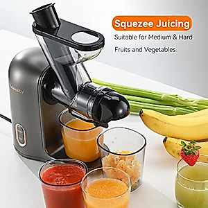 Mecity Small Masticating Juicer Electirc Slow Juicer with Reverse Function for Home, Easy to Clean Juicer Extractor with Travel Bottle, Self-Feeding Juice Maker for Vegetable and Fruit