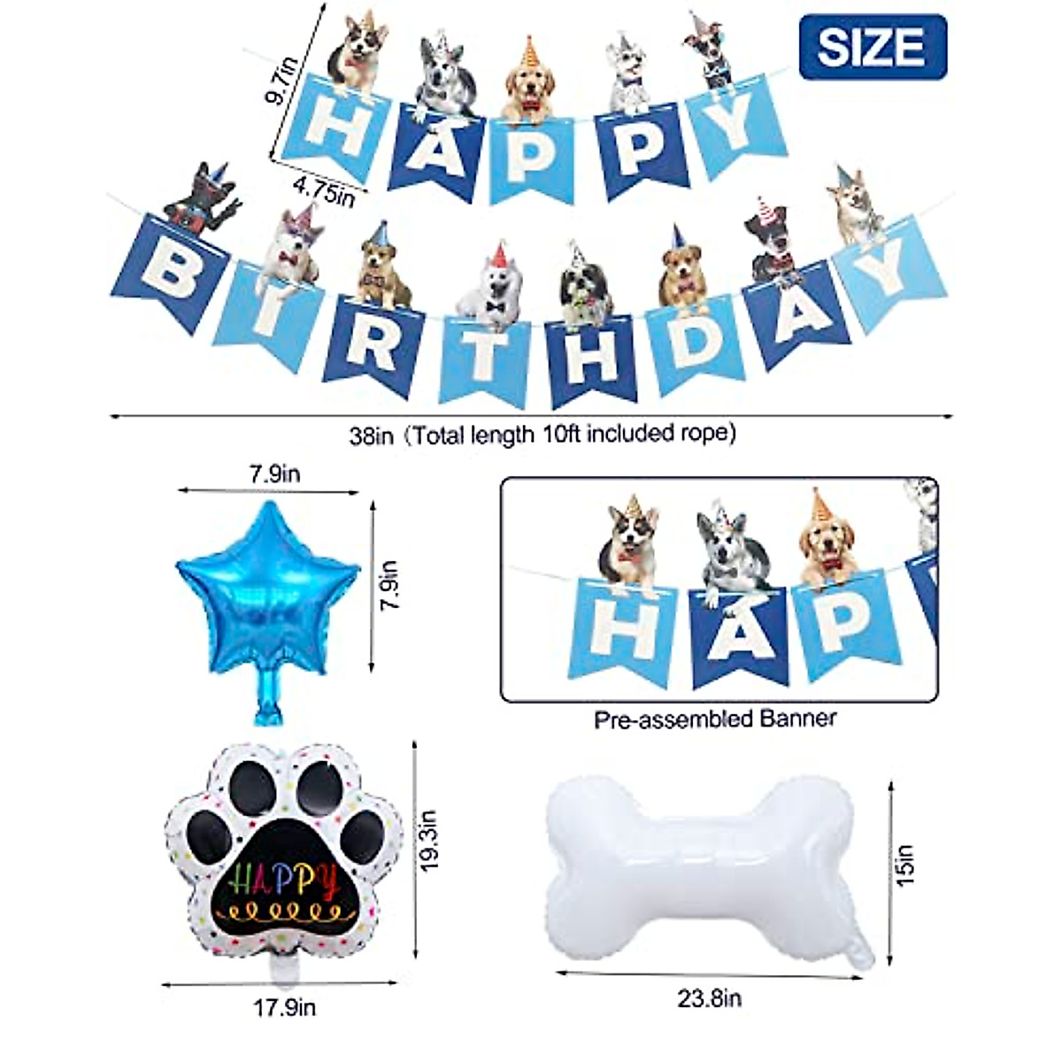 Hollucky Dog Birthday Party Supplies,Dog Party Decorations Set with Dog Birthday Hat,Birthday Banner,Dog Paw Bone Balloon,Dog Birthday Bandana for Large Dogs Pets,Puppy Supplies,Dog Birthday Gift