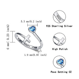 Faith Hope Love Jewelry for Women - 925 Sterling Silver Cross Adjustable Wrap Ring Y-pendant Necklace Inspirational Jewelry Gift for Girlfriend Teen Ladies (Faith ring)