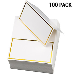 100 Pack Place Cards for Table Setting Small Paper Tent Cards with Gold Foil Border Event Table Cards for Restaurant Wedding Party Banquet Thanksgiving Birthday Celebration
