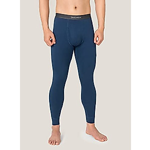 DAVID ARCHY Men's Winter Warm Stretchy Cotton Fleece Lined Base Layer Pants Thermal Bottoms Long Johns with Fly 2 Pack (L, Black/Navy Blue)