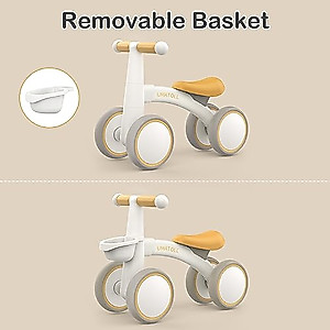 Umatoll Baby Balance Bike for 1 Year Old Boys Girls, 12-24 Months Toddler Balance Bike with Removable Basket, Adjustable Seat, 4 Wheels Infant Bike, First Birthday Gift, White