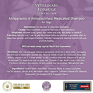 Veterinary Formula Clinical Care Antiparasitic & Antiseborrheic Medicated Dog Shampoo, 16 oz – Paraben, Dye, Soap Free – Hydrating and Antifungal Shampoo for Dogs, White