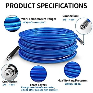 Sewer Jetter Kit for Pressure Washer，50FT Clog Hog Drain Cleaner Hose 5800PSI NPT 1/4 Inch Hose Button Nose and Rotating Sewer Jetting Nozzle, Orifice 4.0, 4.5
