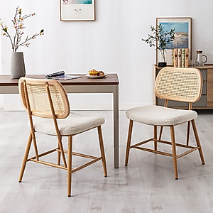 ONEVOG Classic Fabric Dining Chairs, Plush Upholstered Dining Seat，Kitchen Dining Room Chair with Curved Back, Faux Wood Metal Legs, Mid Century Modern Beige Dinner Chairs Set of 2