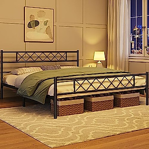 Topeakmart Metal Platform Bed Frame Mattress Foundation with Headboard & Footboard, No Box Spring Needed, Under-Bed Storage, Easy Assembly, California King, Black