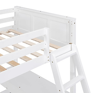 Harper & Bright Designs Twin Over Full Bunk Beds with Desk and Drawers, Wood Twin Size Loft Bed with Removable Full Platform Bed Frame, Bunk Bed with Ladder for Kids Girls Boys, White