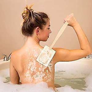 ZCX Body Brushes Loofah Mesh Bath Brush with Wooden Handle Stick Back Scrubber Loofa Sponge Pads Body Shower Bath Spa Exfoliating Luffa Brush Body Brushes