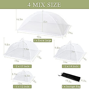 6 Pack Various Sizes Food Cover Food Tent Set(40x24* 1, 17x17* 2, 14x14* 2, 12x12* 1) with Carry Bag&Tablecloth, Reusable and Collapsible Pop Up Mesh Food Covers for Outdoor Party Home Use