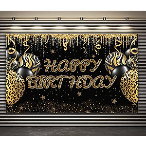 Large Gold Leopard Happy Birthday Backdrop Huge Leopard Happy Birthday Banner Cheetah Birthday Party Decoration Gold Leopard Birthday Photography Background Adults Women Birthday Backdrop (6 X 3.6 FT)