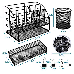vedett Office Desk Organizer with 6 Compartments + Pen Holder / 72 Accessories, Desk Accessories Organizers for Office, Home, School (Black)