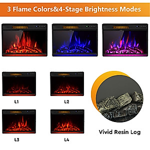 COSTWAY Electric Fireplace Insert 28-Inch Wide, 900/1350W Recessed and Freestanding Heater with Remote Control, 3 Flame Colors, 4 Brightness, Adjustable Temperature, Electric Fireplace for Indoor Use