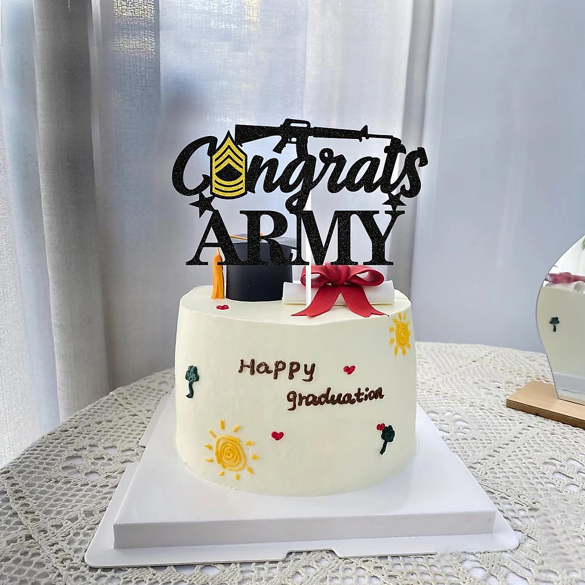 Black Glitter Congrats Army Cake Topper, Army Soldier Fighter Veteran's Day Cake Decorations, Airman Military Themed Graduation Retirement Party Decorations (E-8)