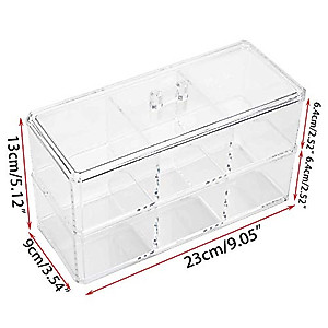 BTSKY Clear Acrylic 6 Section Organizer, Rectangular Stackable Organizer with Lid, Multi-Sectional Drawer Tray Storage Organizer Box Containers for Makeup Vanity Office Bathroom and Kitchen