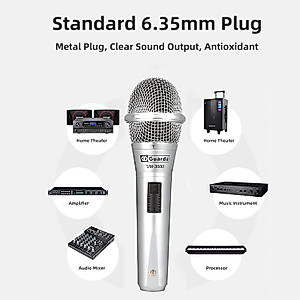 Guarda Cardioid Dynamic Vocal Microphone with 26.3ft XLR Cable, Metal Handheld Mic Compatible Karaoke Machine/Speaker/Amp/Mixer for Karaoke Singing, Speech, On/Off Switch (SM-3000)