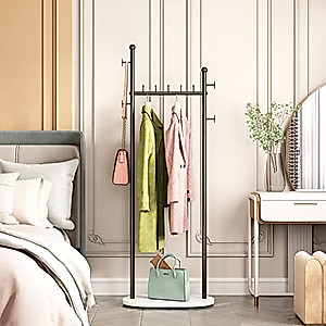 DR.IRON Black Clothing Racks with Marble Base Modern Coat Racks Freestanding Black Clothes Rack with Shelves for Bedroom Heavy Duty Garment Racks in Hallway, Entryway