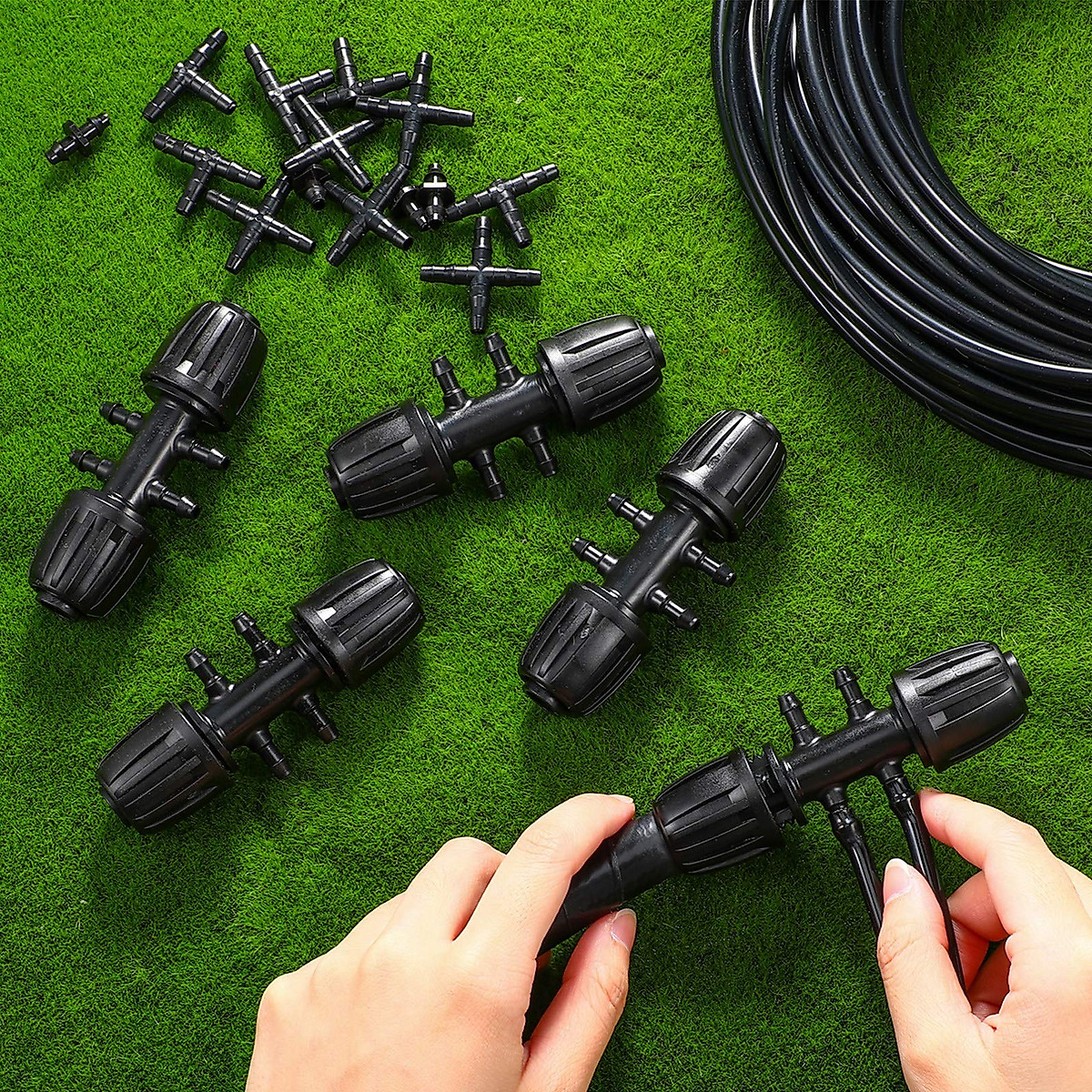 Drip Irrigation Barbed Tee 10 Pieces 1/2 Inch to 1/4 Inch Adapter Irrigation Tubing Connector Barbed Locking Fittings Fits 16 mm Drip Tape Tubing (Black)