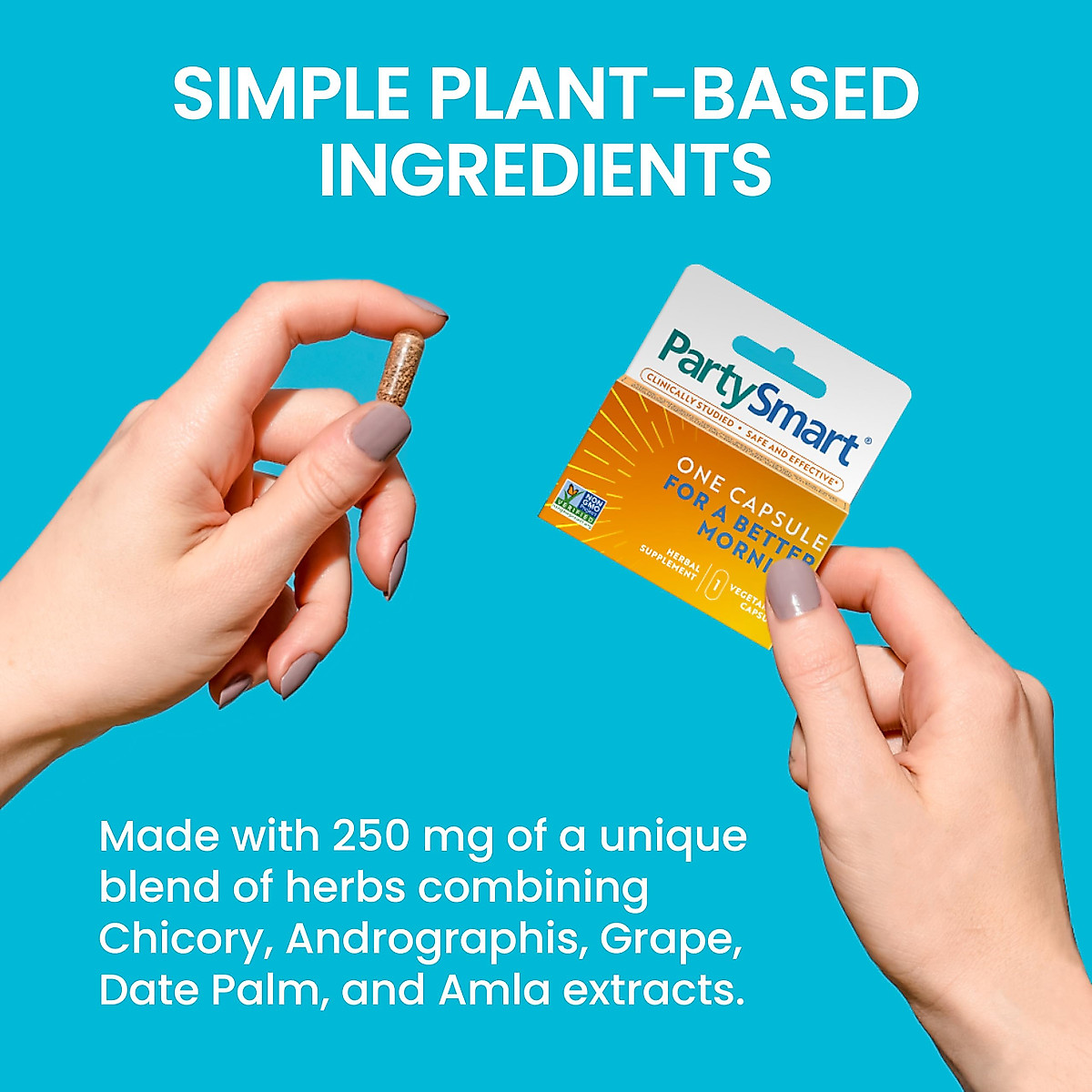 PartySmart, One Capsule for a Better Morning, 10 nights out Supply, Non-GMO, Plant-based, 250 mg, 10 capsules