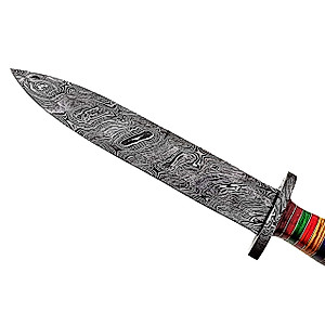 Damascus Steel Hunting Knife - Fixed Blade Knives with Sheath - Firm Grip Handle Made of Rose Wood (MD)