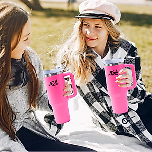 Samtrade Drinking Cup, Stainless Steel Insulated Tumbler with Handle (40oz) - 100% Leak-Proof Friendly Travel Mug, Pink, YX-T40