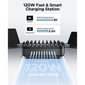 ORICO 120W Charging Station for Multiple Devices, 10-Ports USB Charging Docking Organizer Station, Multi USB Charging Station Compatible with iPad, Tablet, Kindle, Airpods and Cell Phone