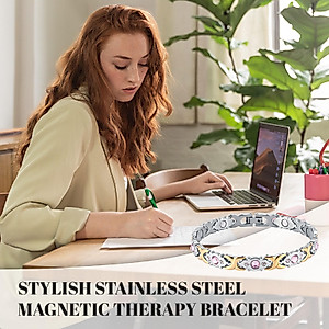 WELMAG WM Magnetic Bracelet for Women Sparkling Pink Crystals Design Fashion Chaninly Strength 3500 Gauss Magnetic Ladies Bracelets with Sizing Tool Jewelry Gift Box