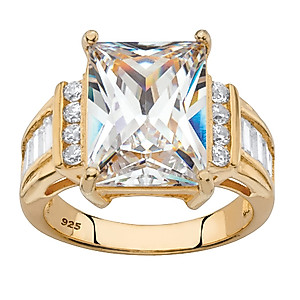 PalmBeach Yellow Gold-plated Sterling Silver Emerald Cut Cubic Zirconia Engagement Ring Sizes 6-10 Size 8