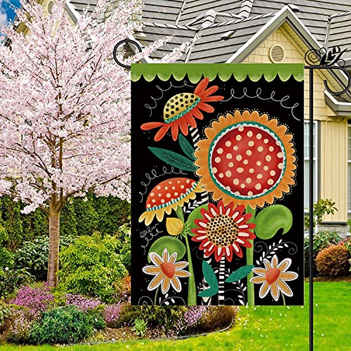 Spring Garden Flag Sunflower Black Summer Double Sided Burlap Vertical Holiday Seasonal Farmhouse Yard Outdoor Home Decorations 12.5 x 18 Inch