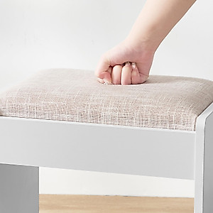 FIONESO Vanity Desk with Mirror & Lights, Makeup Vanity with 6 Drawers, 6 Open Shelves and Power Outlet, 48” Storage Makeup Vanity Desk with Stool Bench for Women, Girls, Bedroom, White