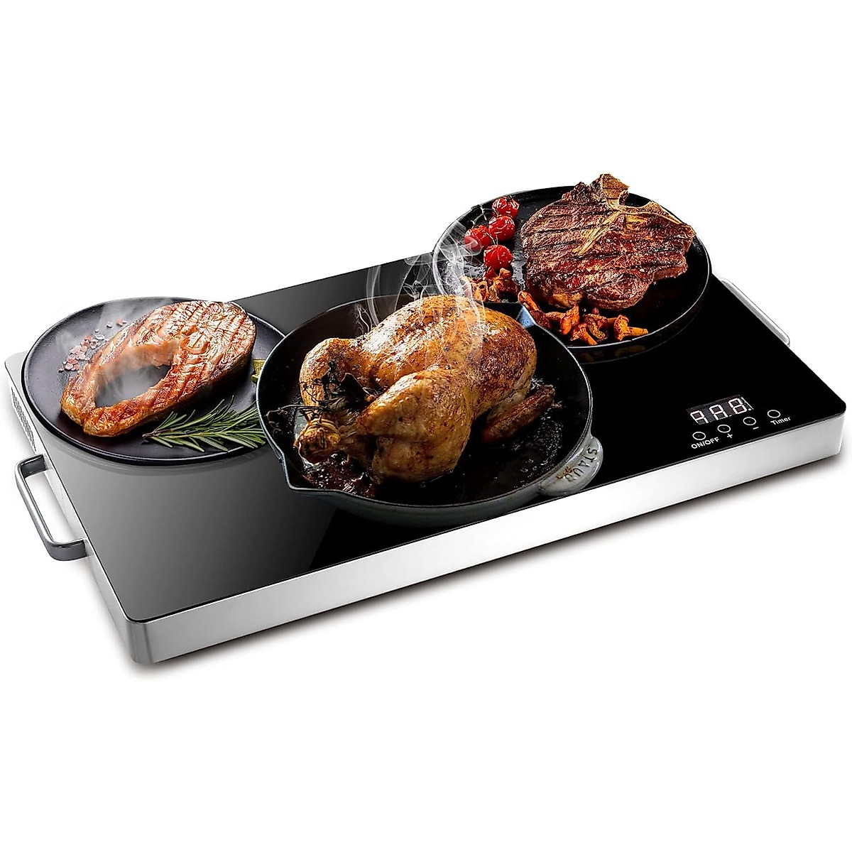 Octavo Electric Warming Tray, Tempered Glass Top Food Warmer Plate, Food Warming Tray with Timer Function, Electric Food Hot Plate Catering Dish for Parties, Banquets, Wedding, Catering, Buffet